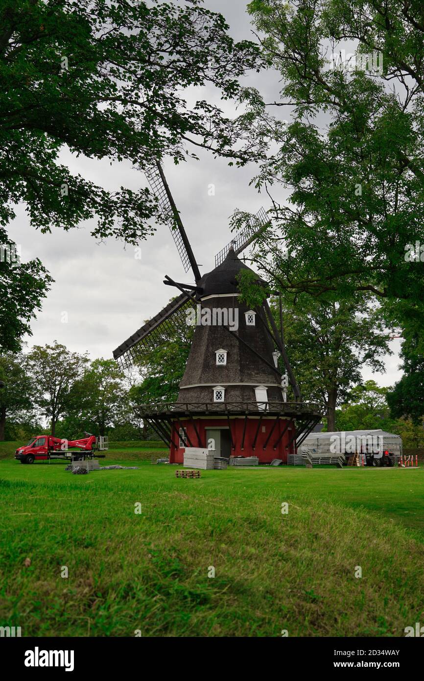 Copenhagen, Europe, the Citadel, old windmill on rampart Stock Photo ...