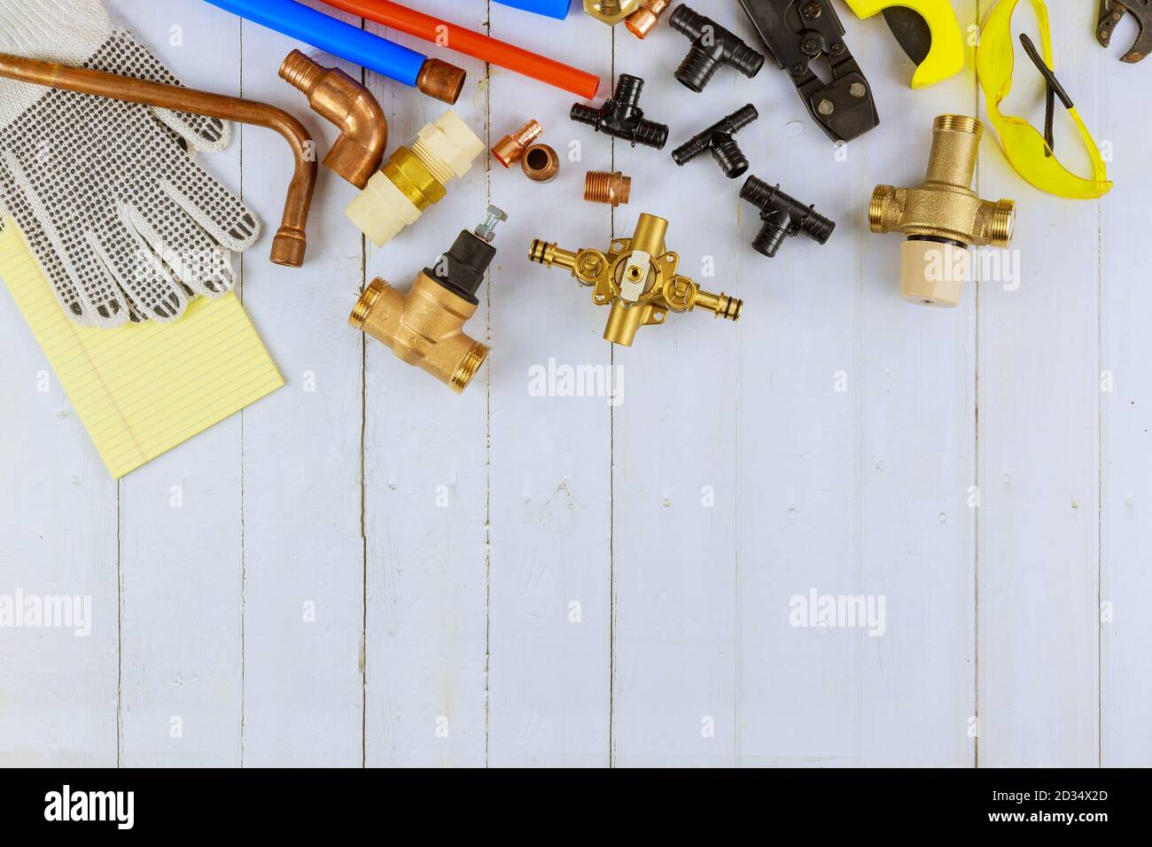 Necessary set tools for plumbers were prepared by craftsman before ...