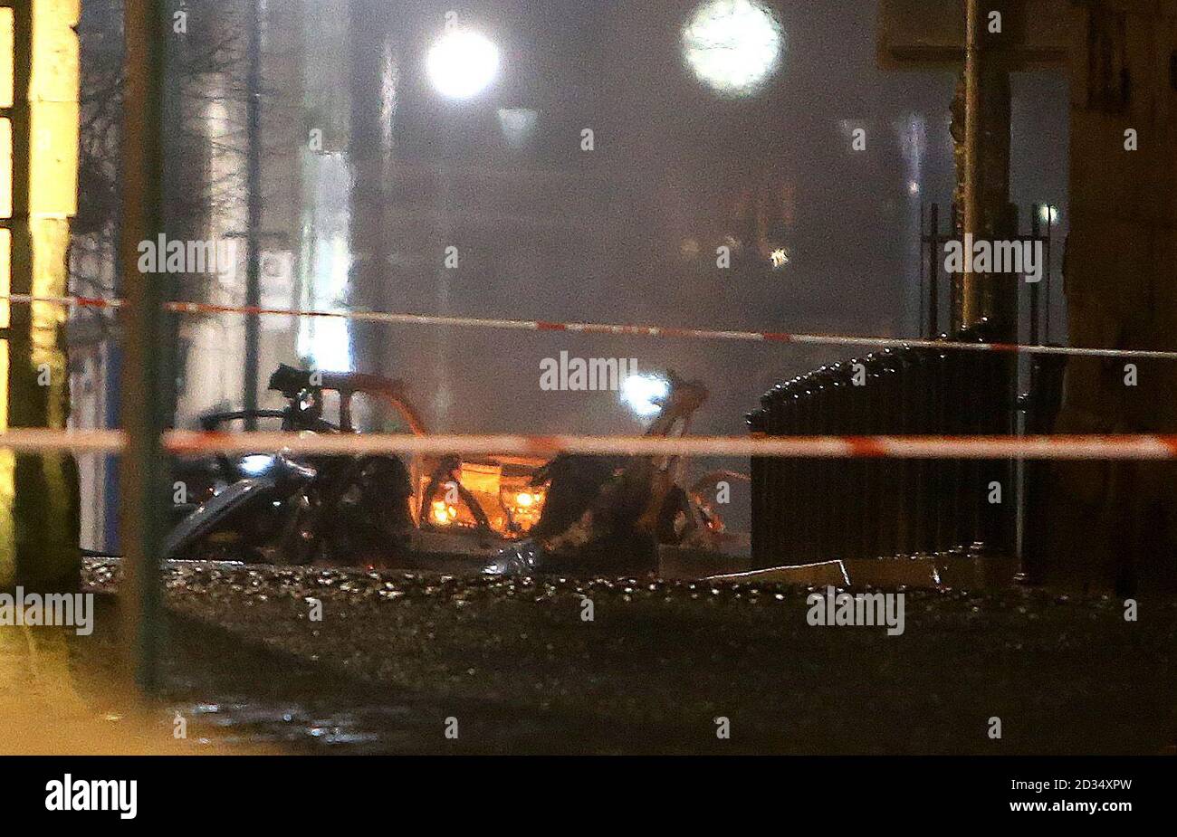The scene of a suspected car bomb on Bishop Street in Londonderry Stock ...