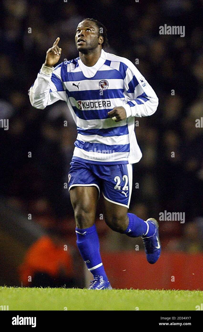 Reading's Andre Bikey celebrates scoring against Liverpool during the ...