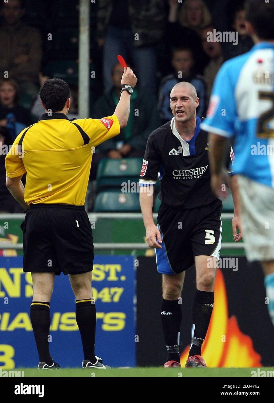 Macclesfield's Danny Swailes is sent off during the Coca-Cola league ...