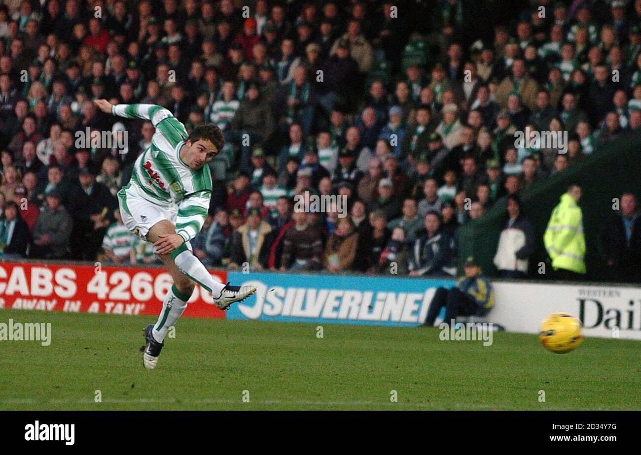 Yeovil's Aaron Davies scores during the Coca-Cola League One match at ...