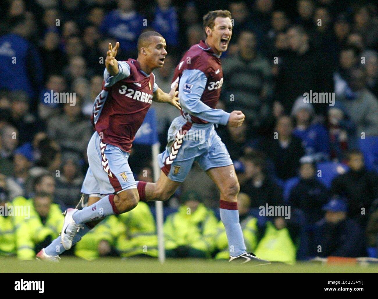 Chris Sutton (right) celebrates his goal for Aston Villa with Gabriel ...