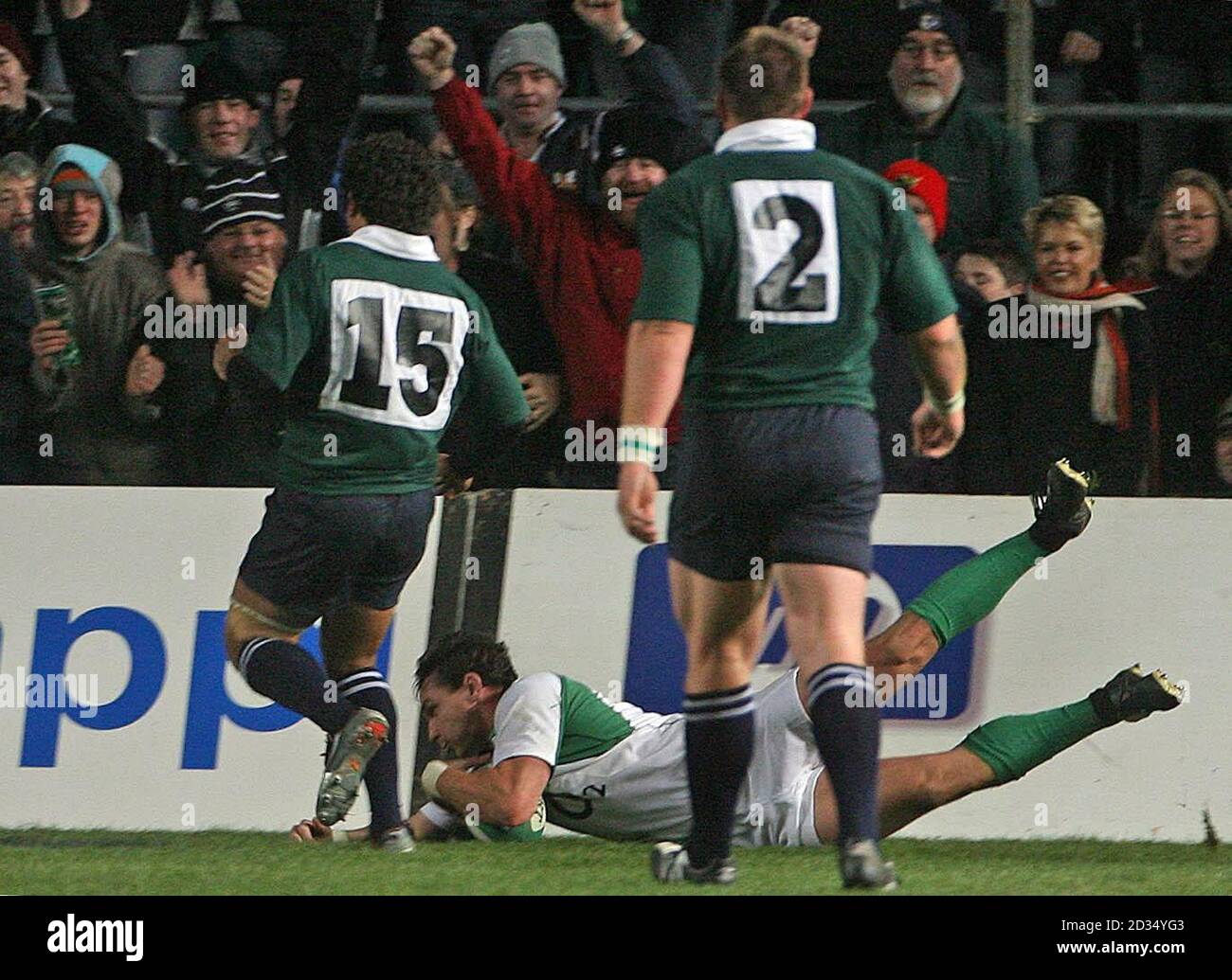 Ireland's David Wallace scores their second try during the ...