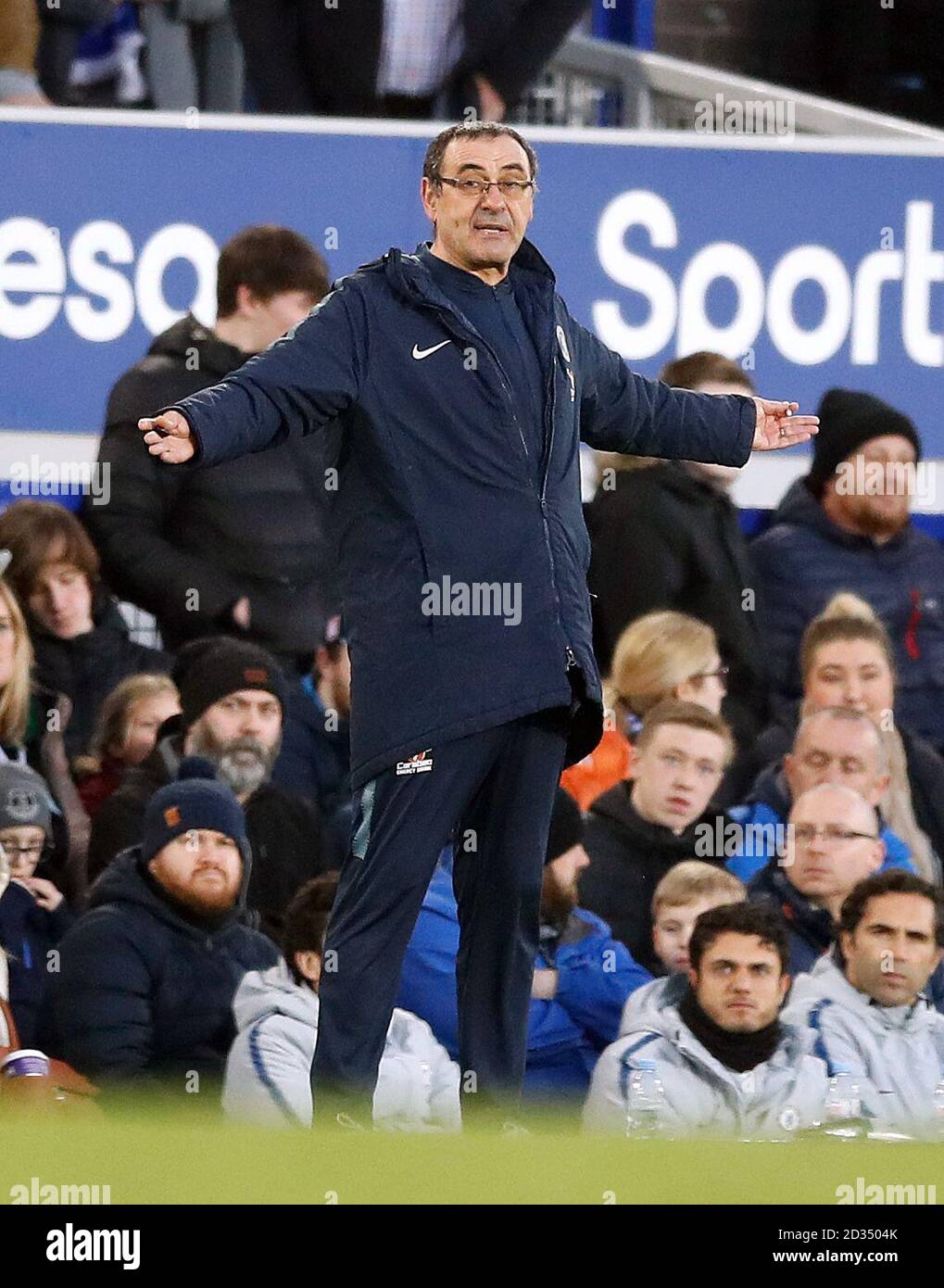 Chelsea manager Maurizio Sarri gestures on the touchline during the ...