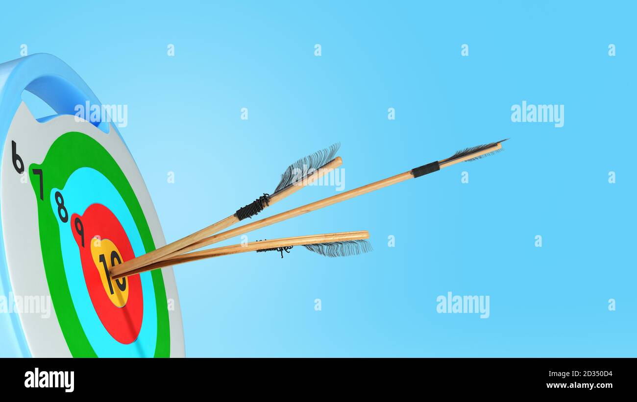 an arrow hits the target by cutting another arrow in half 3d render on ...
