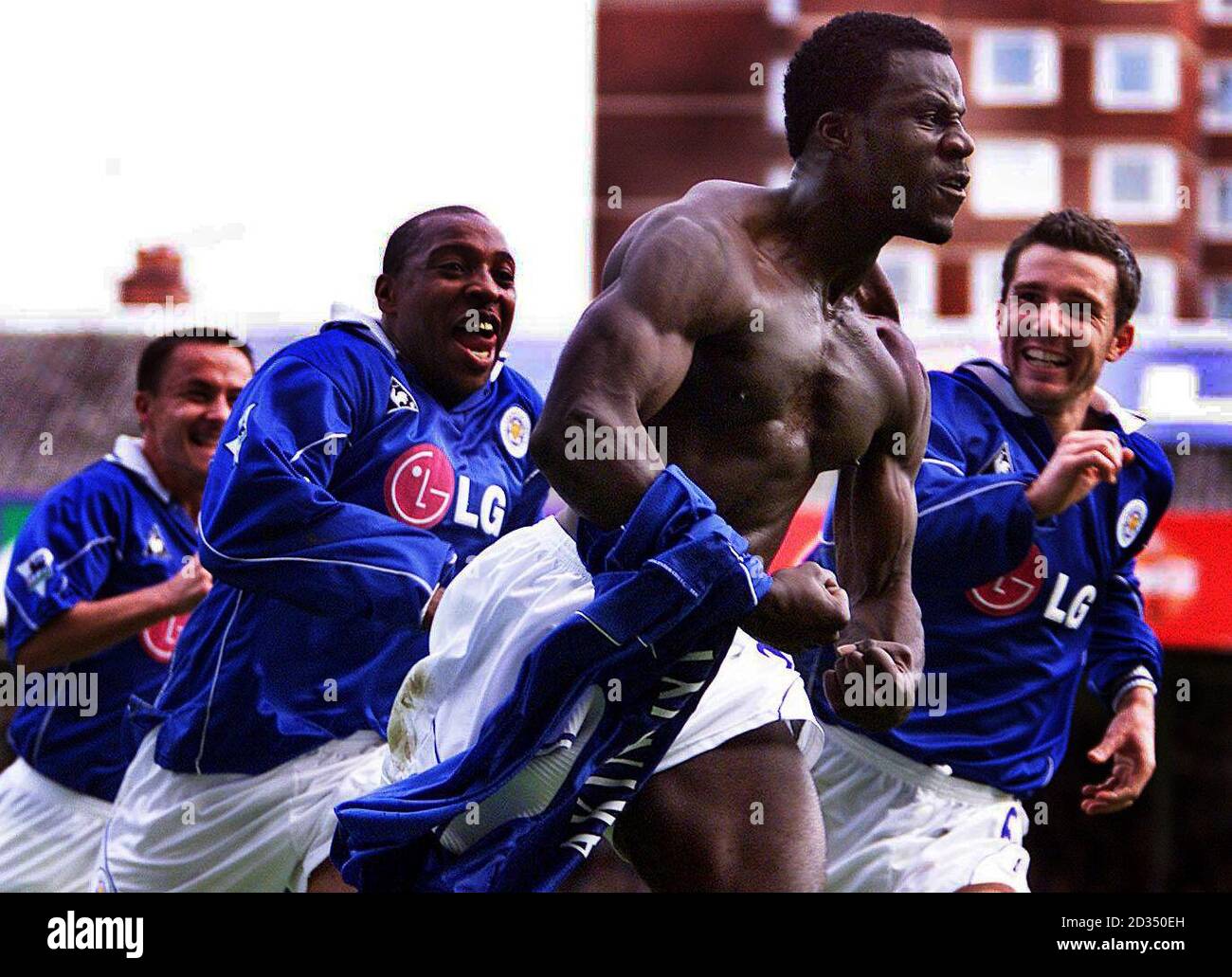 Leicester citys ade akinbiyi celebrates scoring first goal hi-res stock ...