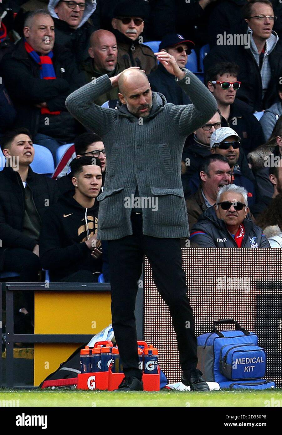 Manchester City manager Pep Guardiola gestures on the touchline during ...