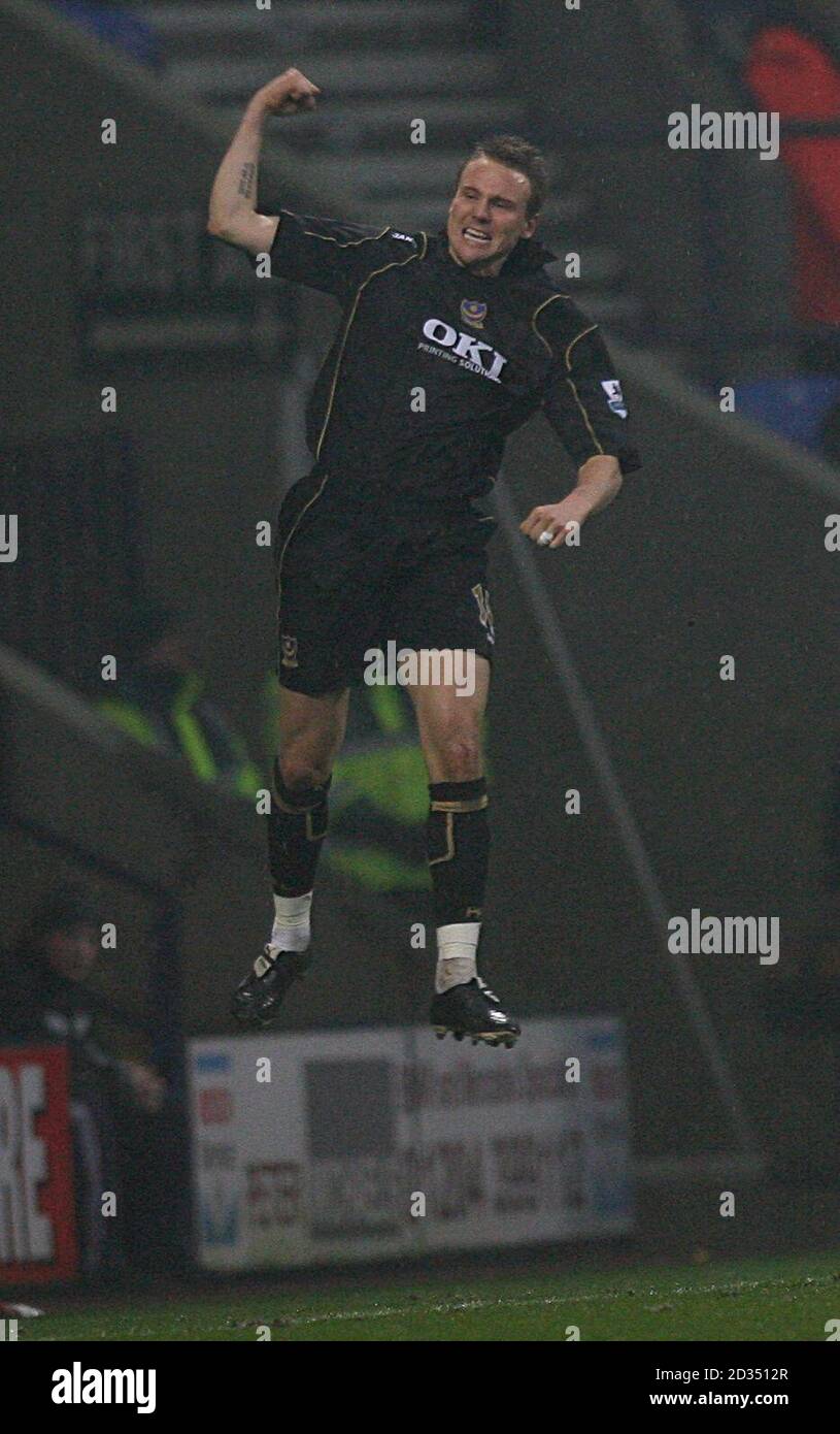 Portsmouth's Matthew Taylor celebrates scoring the opening goal Stock ...