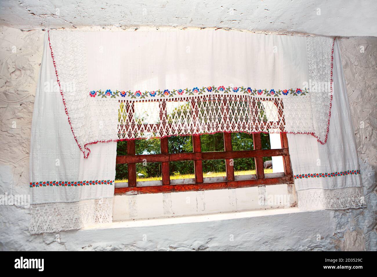 Old window with curtains in romanian traditional style Stock Photo - Alamy