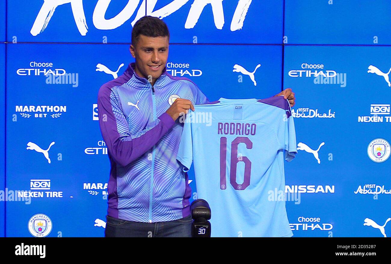 Manchester City's Rodri poses for photographers during the press ...