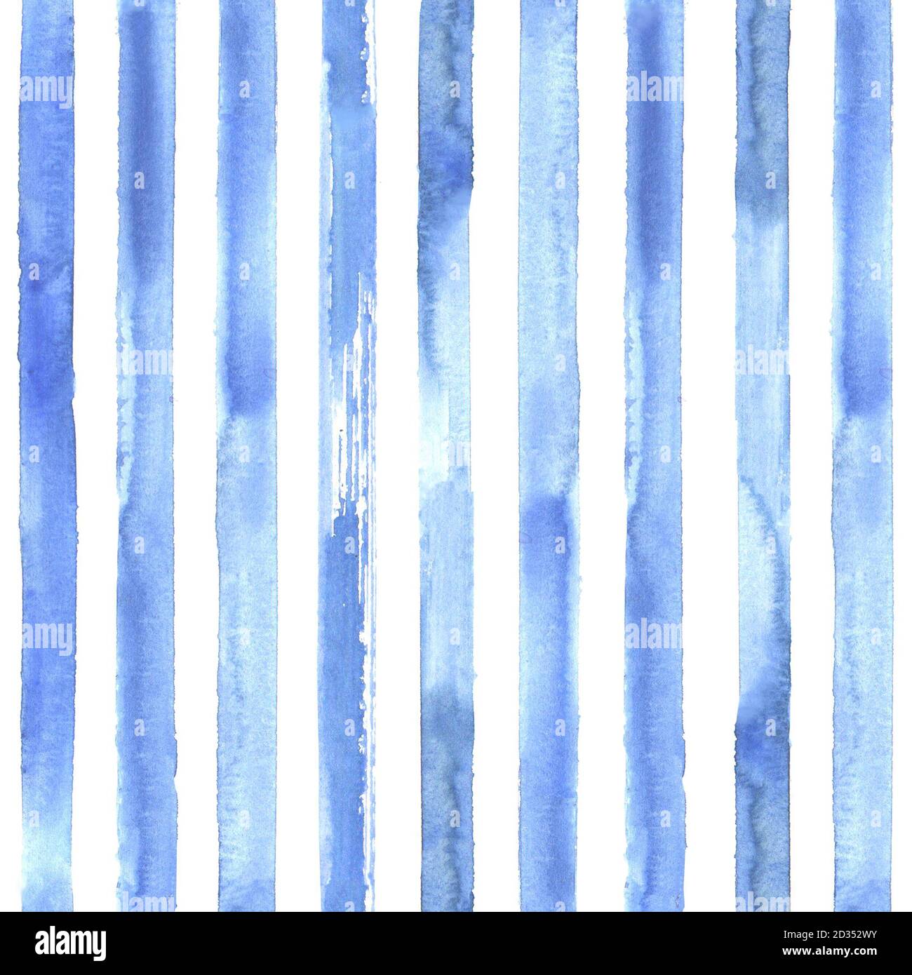 Watercolor hand drawn seamless pattern with blue stripes. Watercolor ...
