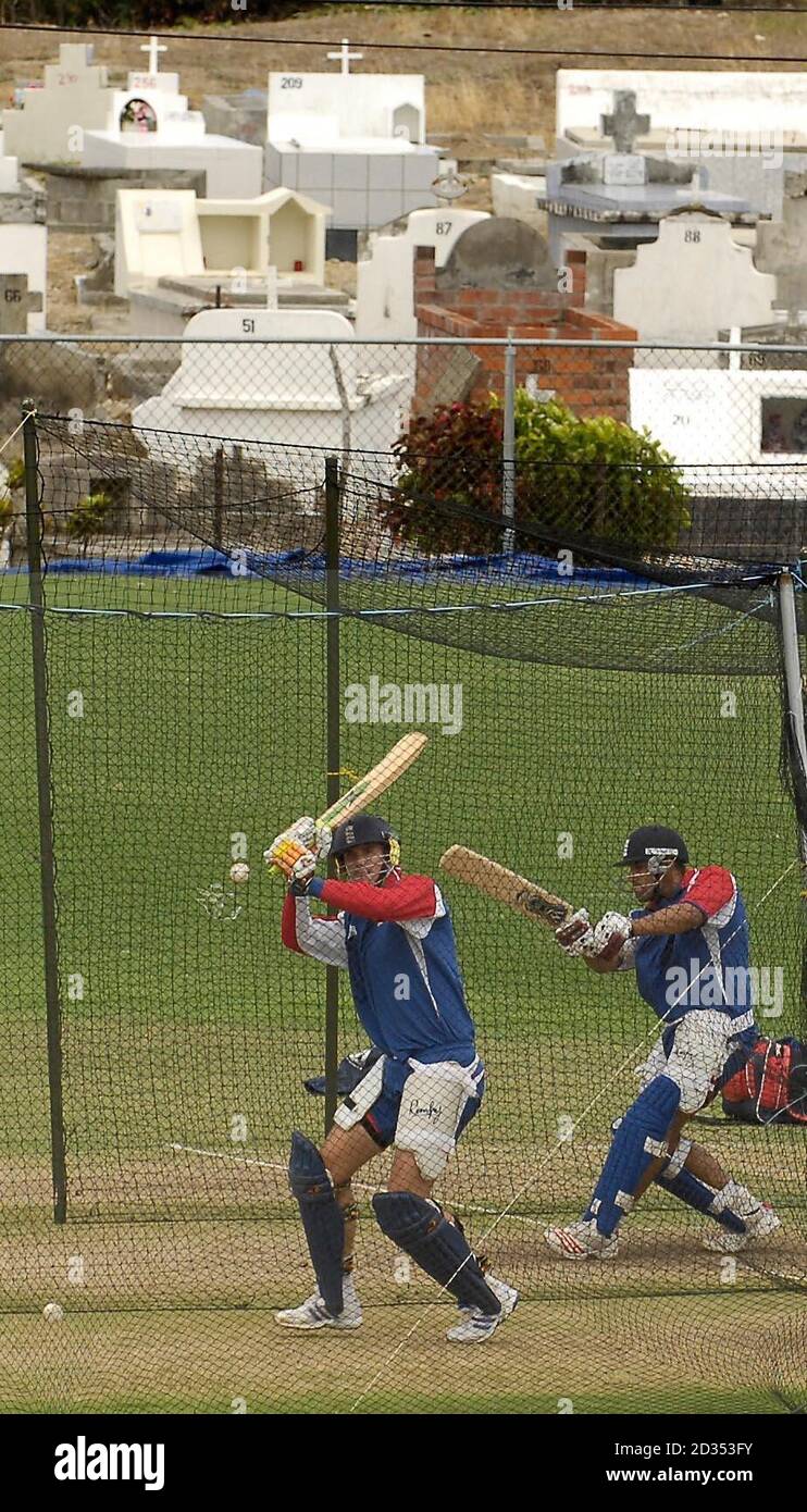 England's Kevin Pietersen (left) and Ravi Bopara during a nets practice ...