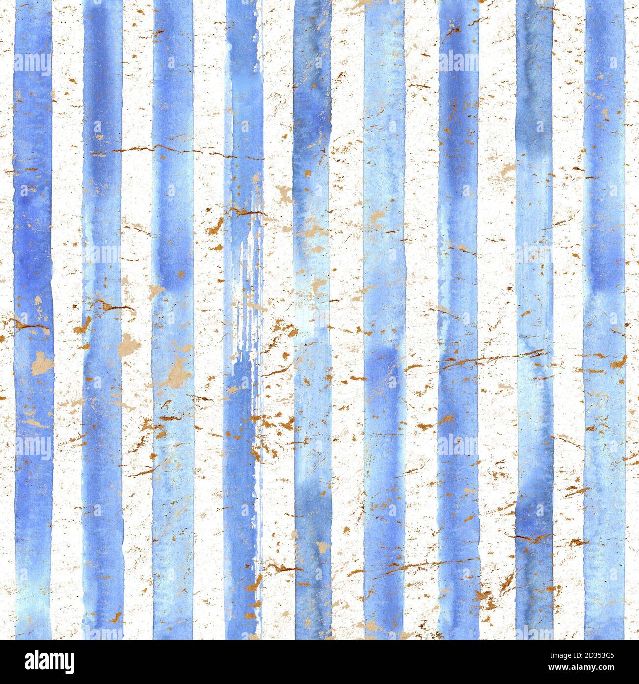 Grunge old background with watercolor hand drawn blue striped seamless ...