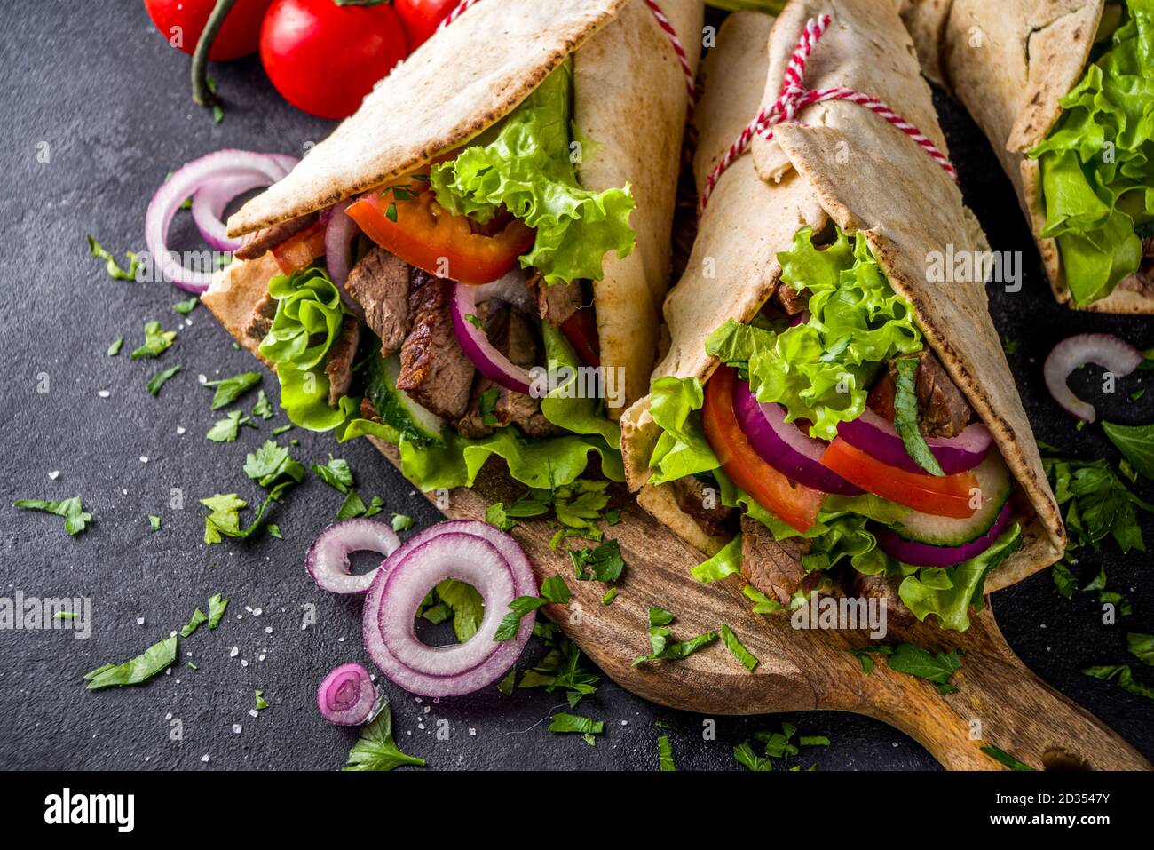 Turkish kebab wrap shawarma sandwiches. Tasty fresh wrap sandwiches ...