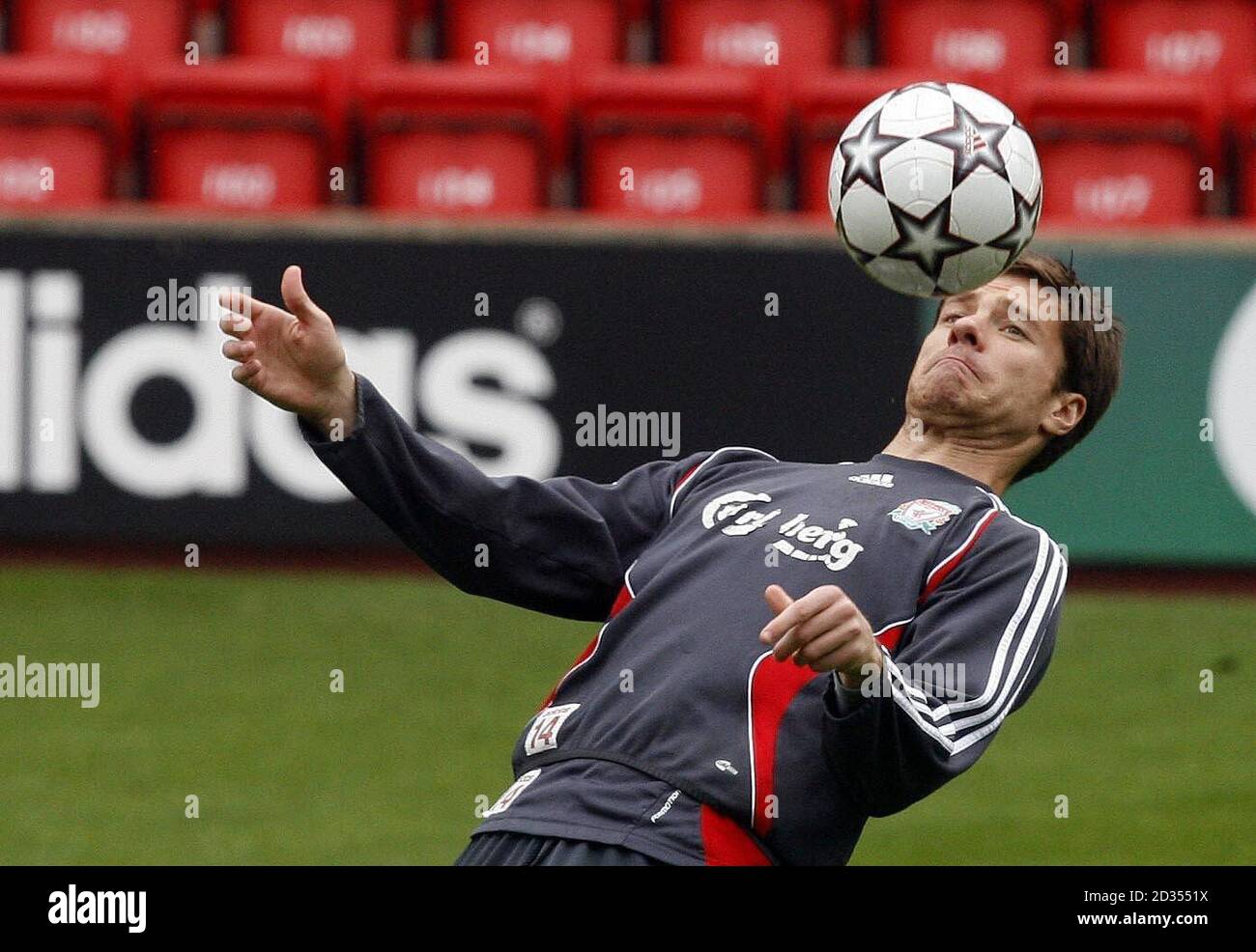 Liverpool's Xabi Alonso during a training session at Anfield, Liverpool ...
