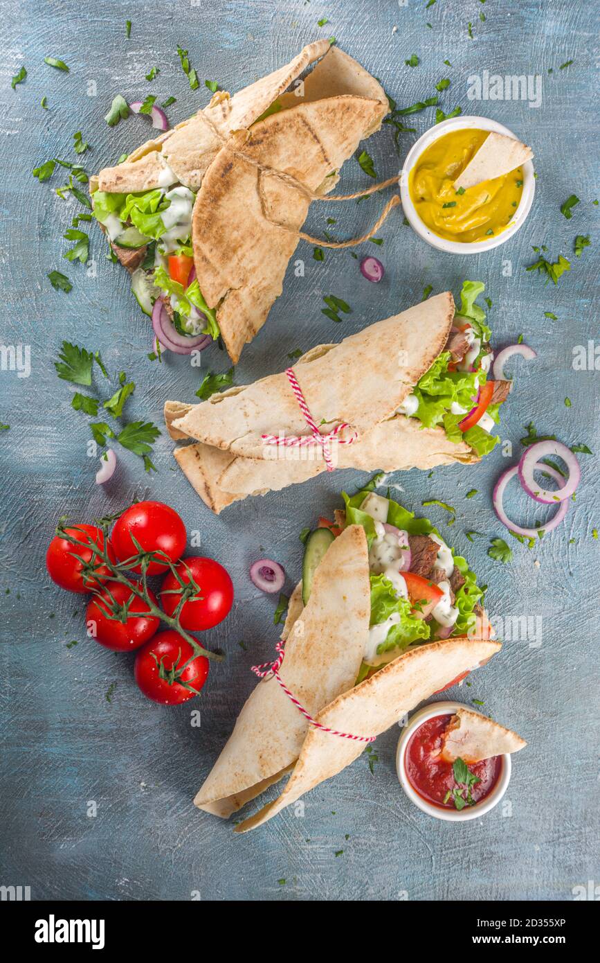 Turkish kebab wrap shawarma sandwiches. Tasty fresh wrap sandwiches ...