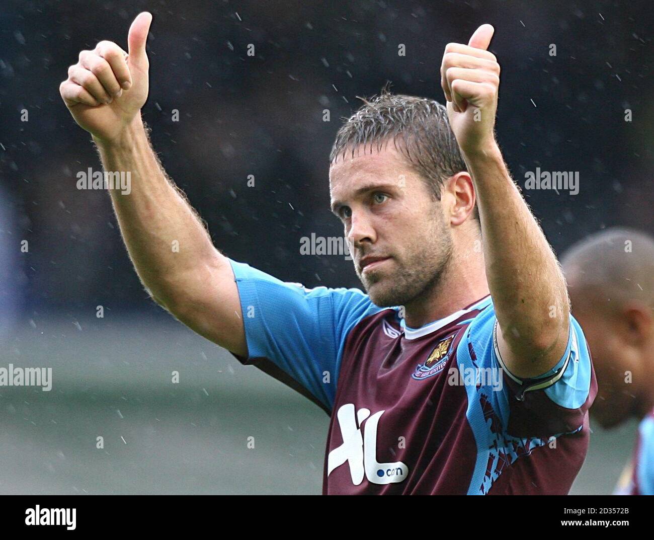 West Ham United's Matthew Upson celebrates after the final whistle ...