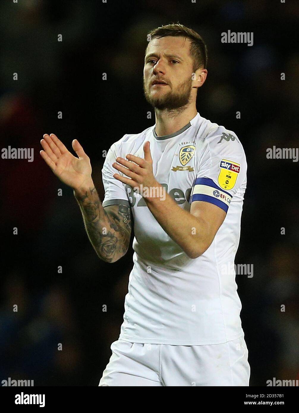 Leeds United's Liam Cooper celebrates at the final whistle during the ...