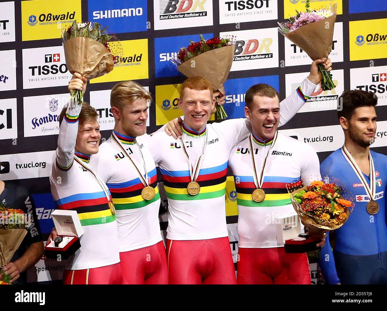 Denmark's Lasse Hansen (centre left to right), Julius Johansson ...