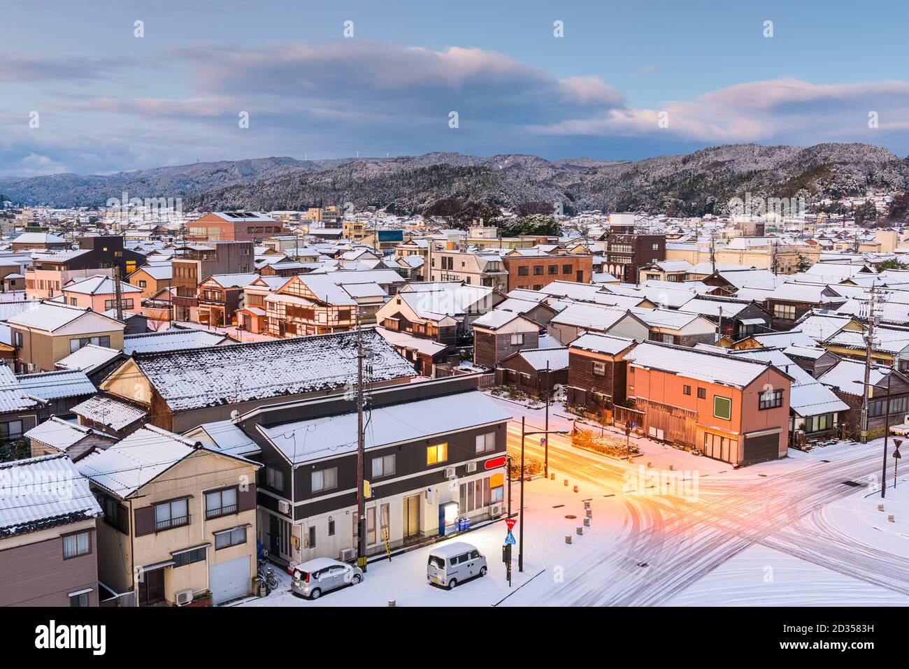 Wajima, Ishikawa, Japan town skyline in winter at twilight Stock Photo ...