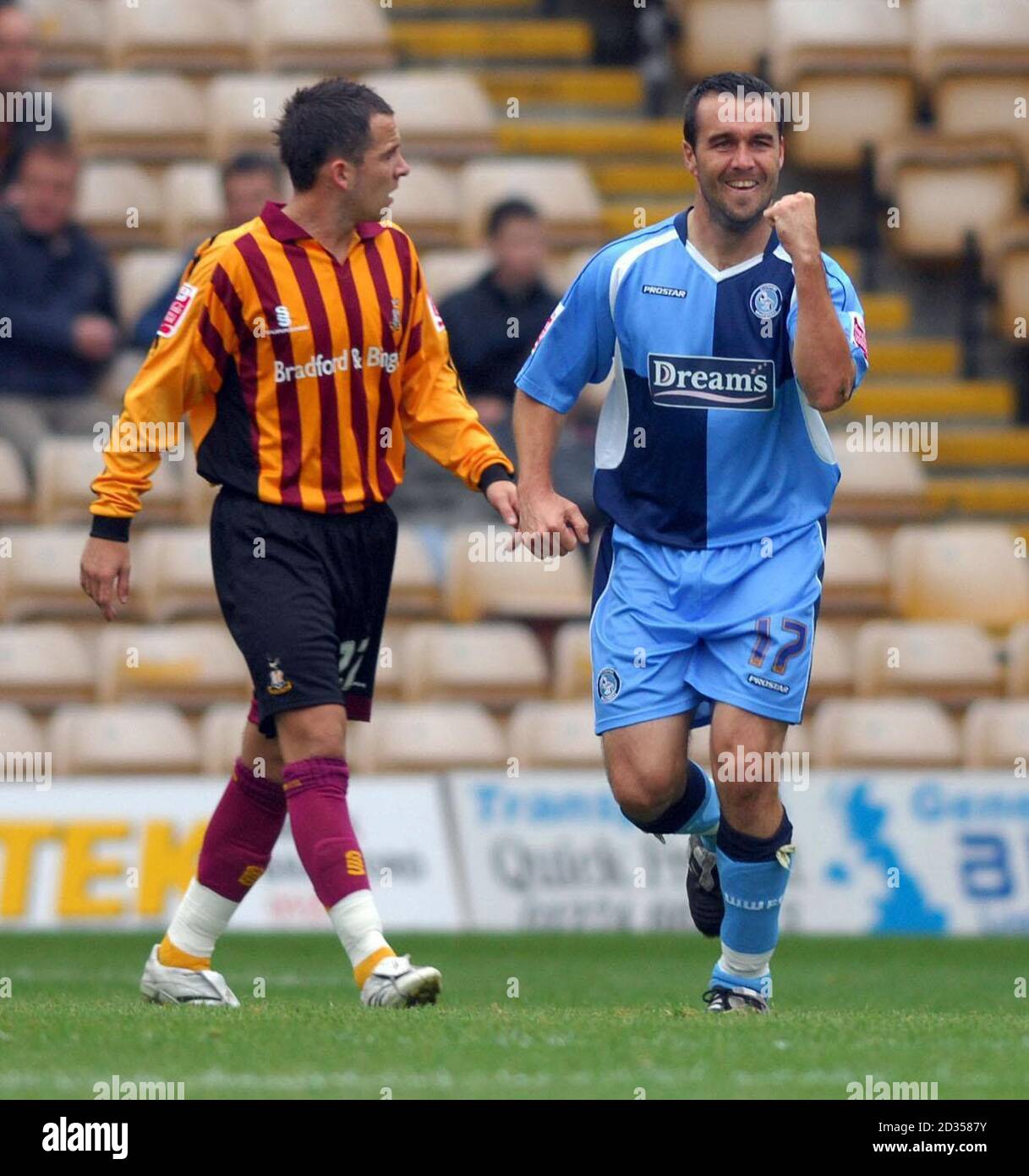 Wycombe's Scott McGleish (right) celebrates his goal during the Coca ...