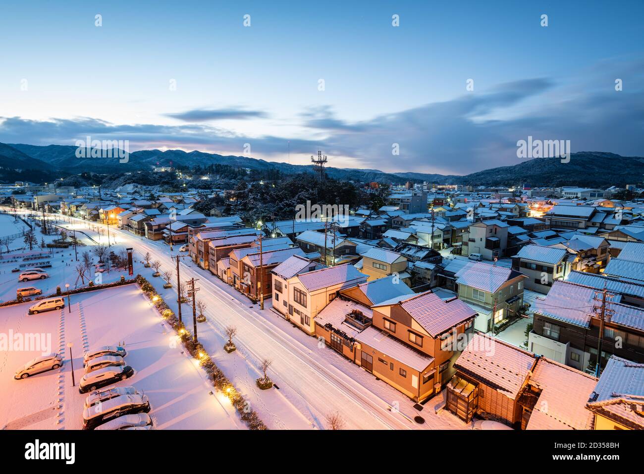 Wajima, Ishikawa, Japan town skyline in winter at twilight Stock Photo ...