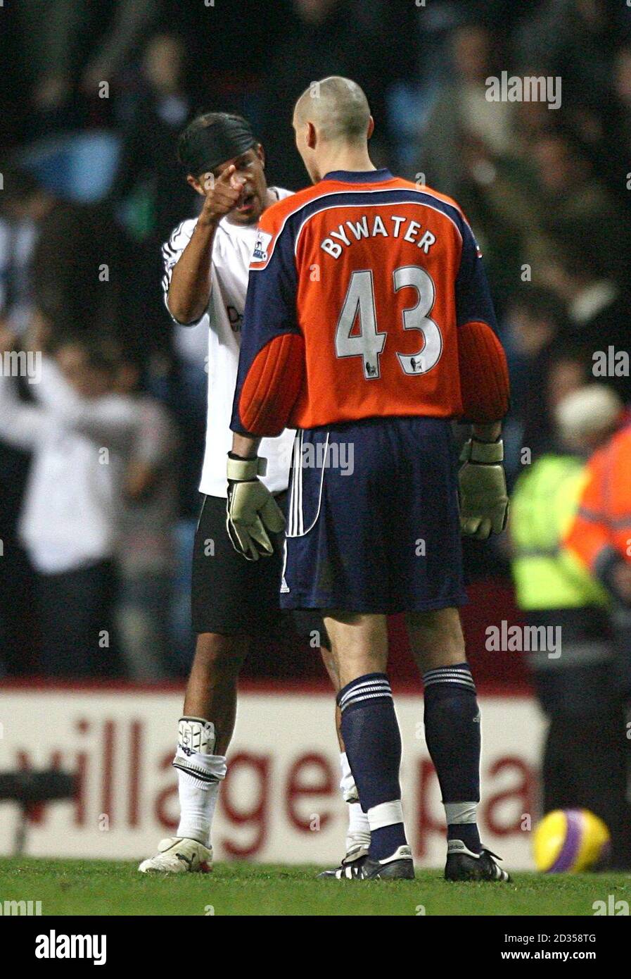 Derby County's Dean Leacock and Stephen Bywater argue after the final ...