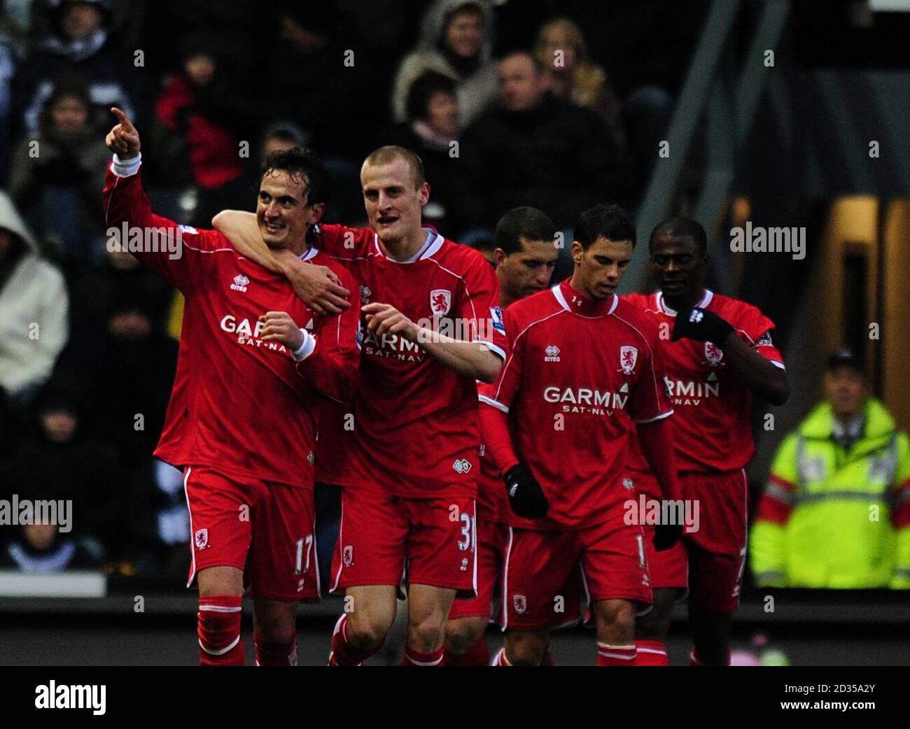 Middlesbrough's Tuncay Sanli (left) celebrates his goal with ...