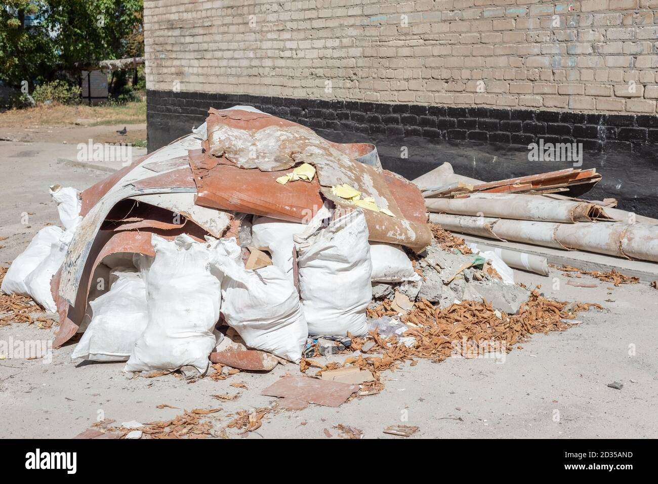 bags with construction waste material. Environmental pollution by ...