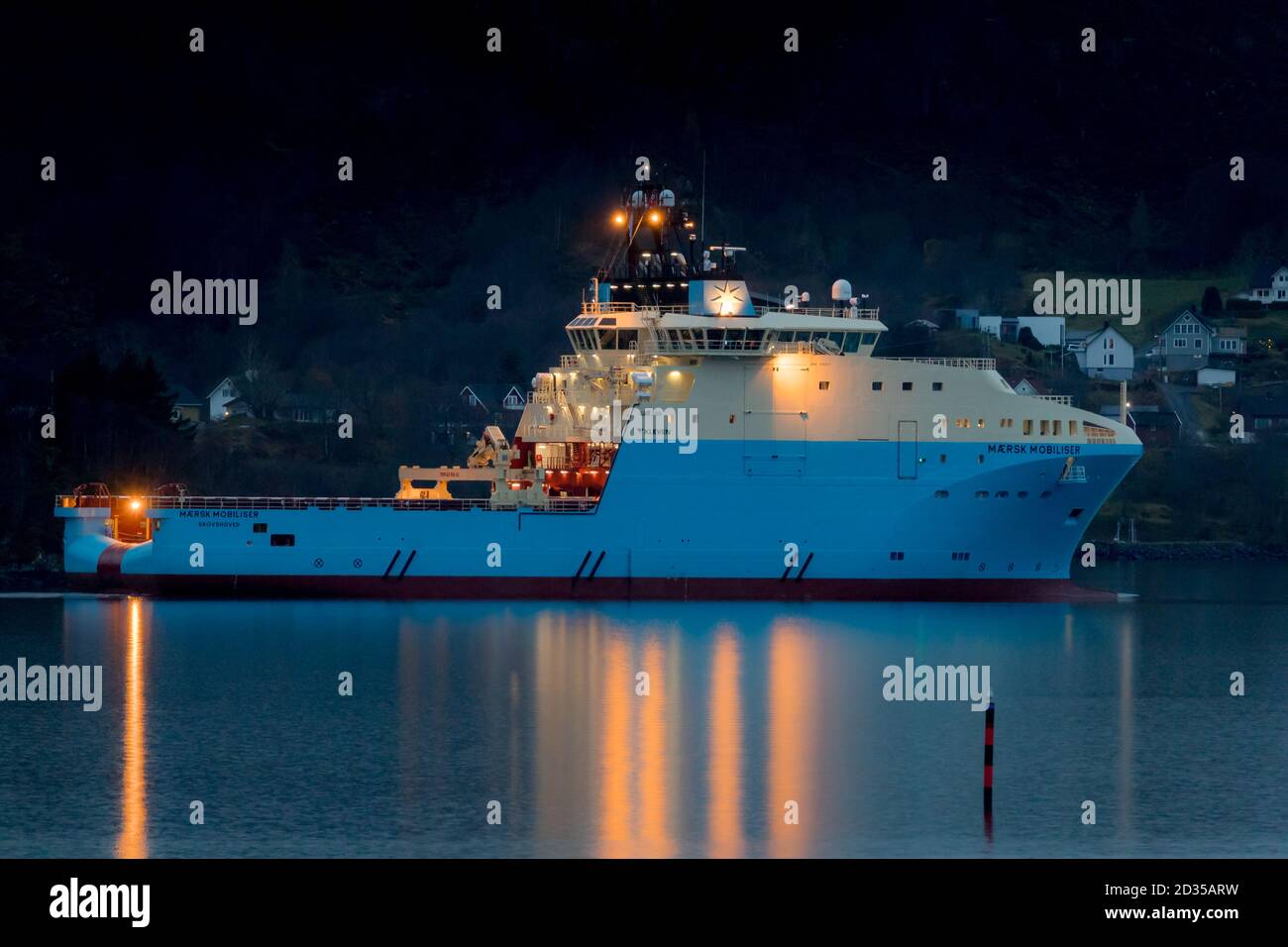 ULSTEINVIK, NORWAY - 2018 NOVEMBER 11. New built offshore vessel Maersk ...