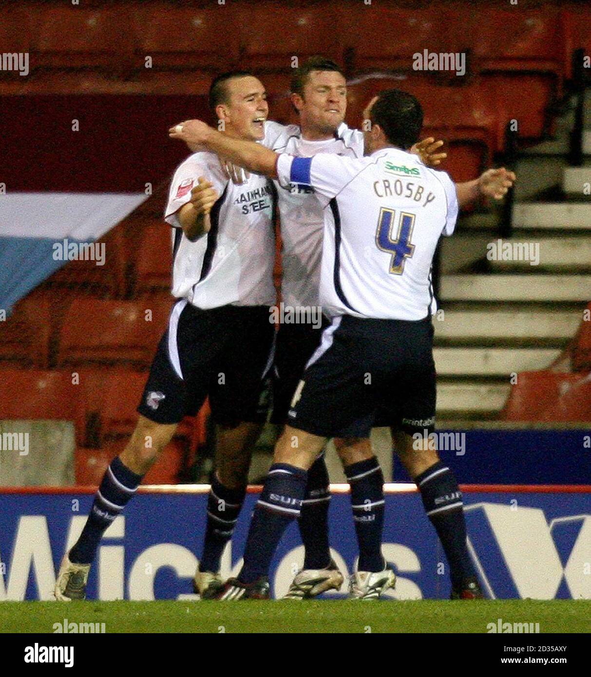 Scunthorpe United's Jack Hobbs (L) celebrates scoring with Geoff ...