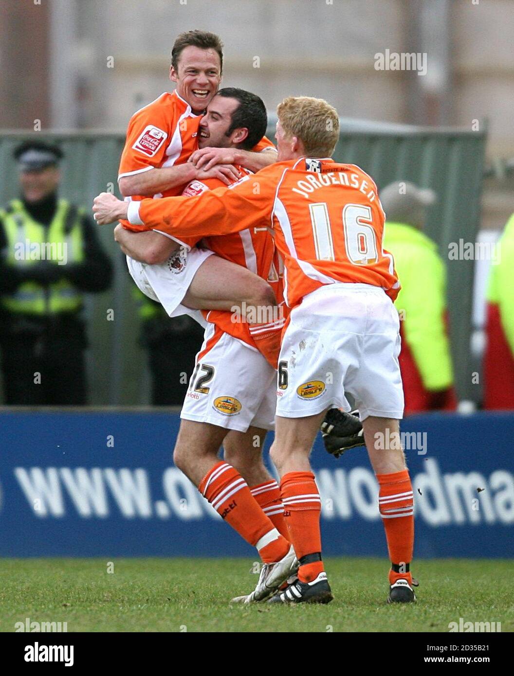 Blackpool's Paul Dickov (l) celebrates scoring his sides fourth goal of ...