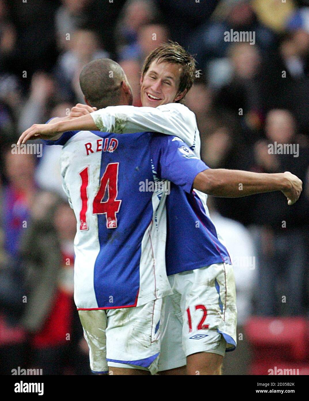 Blackburn Rovers' Morten Gamst Pedersen (r) celebrates scoring his ...