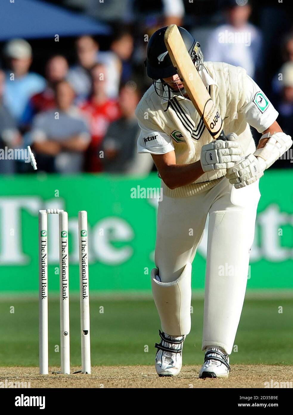 New Zealand's Chris Martin is bowled for 1 run during the 2nd Test at ...
