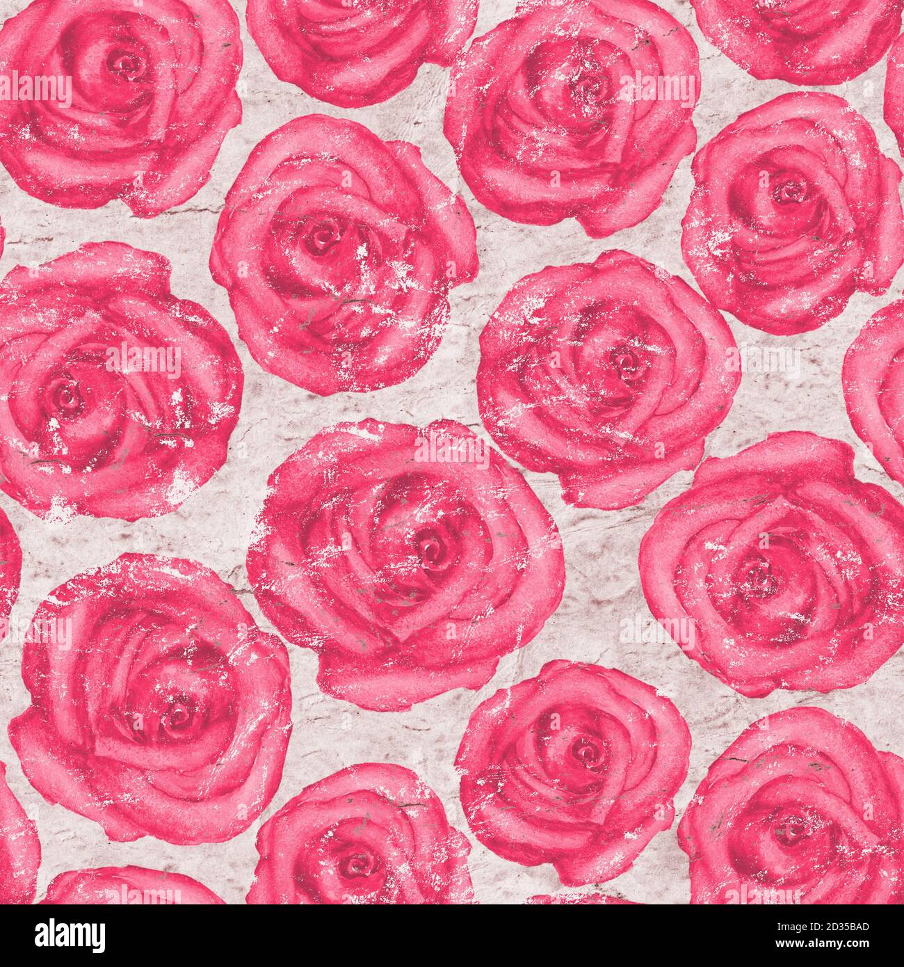 Watercolor seamless pattern with hand drawn pink roses on old paper ...