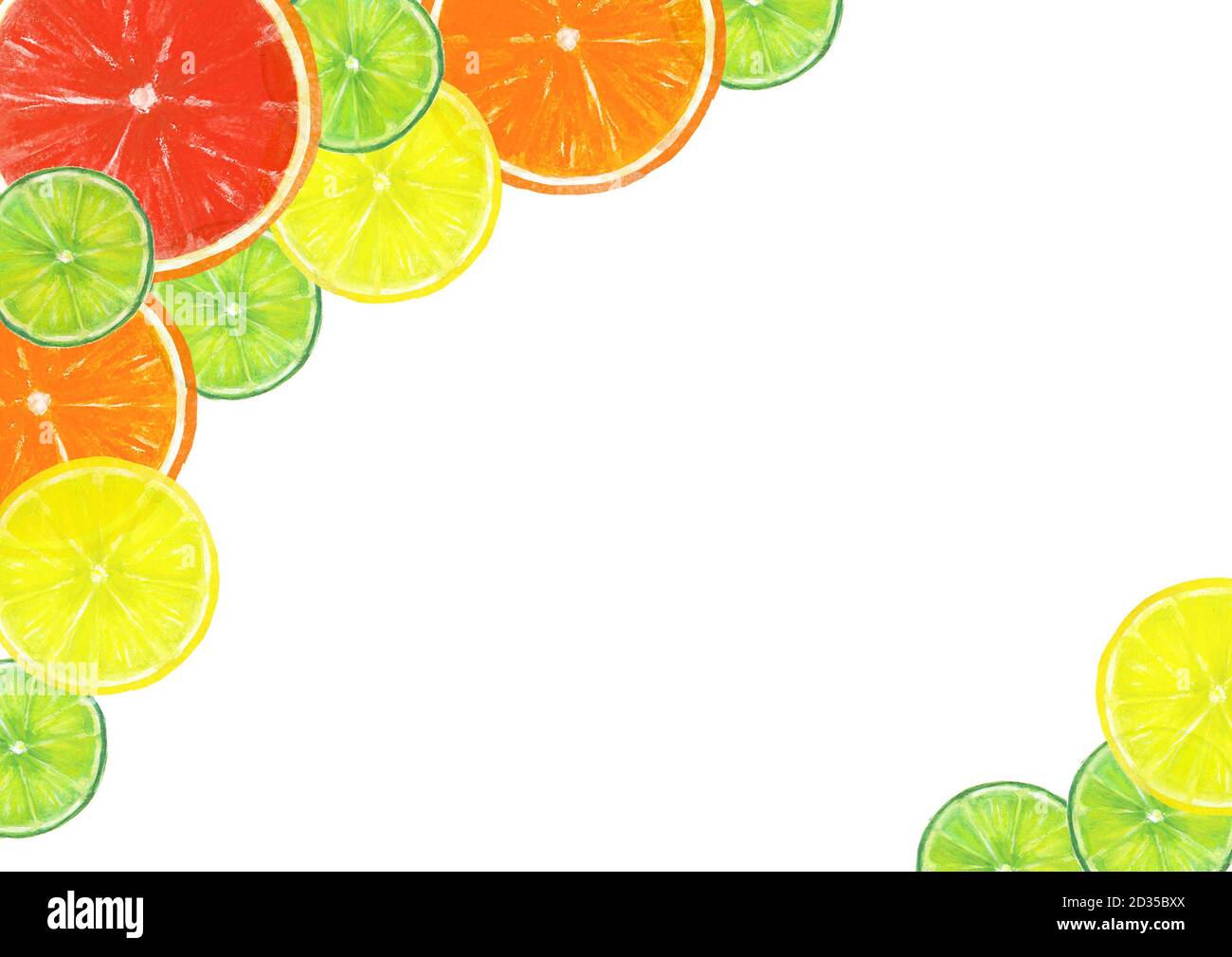 Watercolor hand drawn citrus fruits slices frame, grapefruit, orange ...
