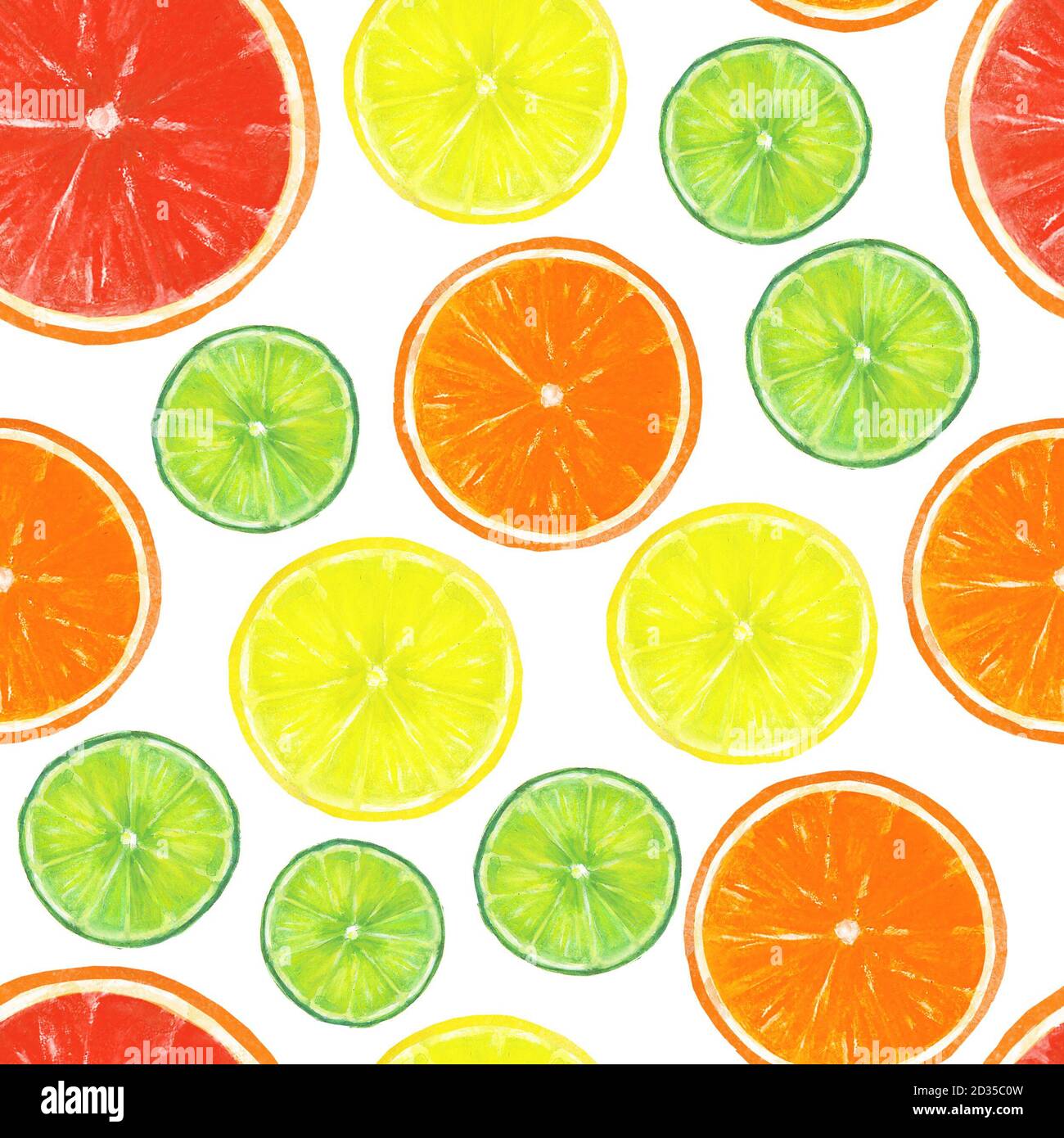 Watercolor hand drawn seamless citrus fruits slices pattern on white ...