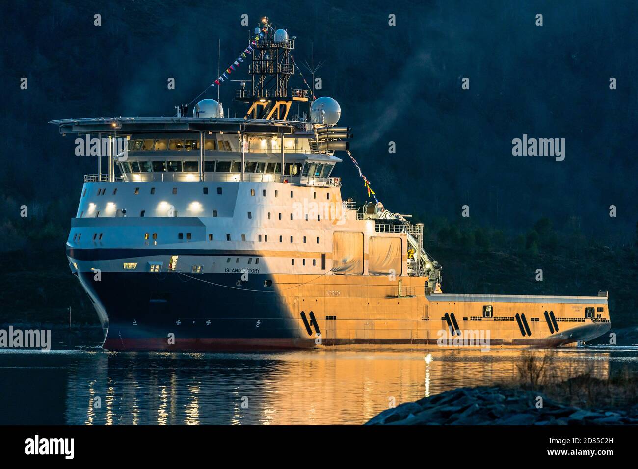 ULSTEINVIK, NORWAY - 2020 FEBRUARY 07. The new MS Island Victory Water ...