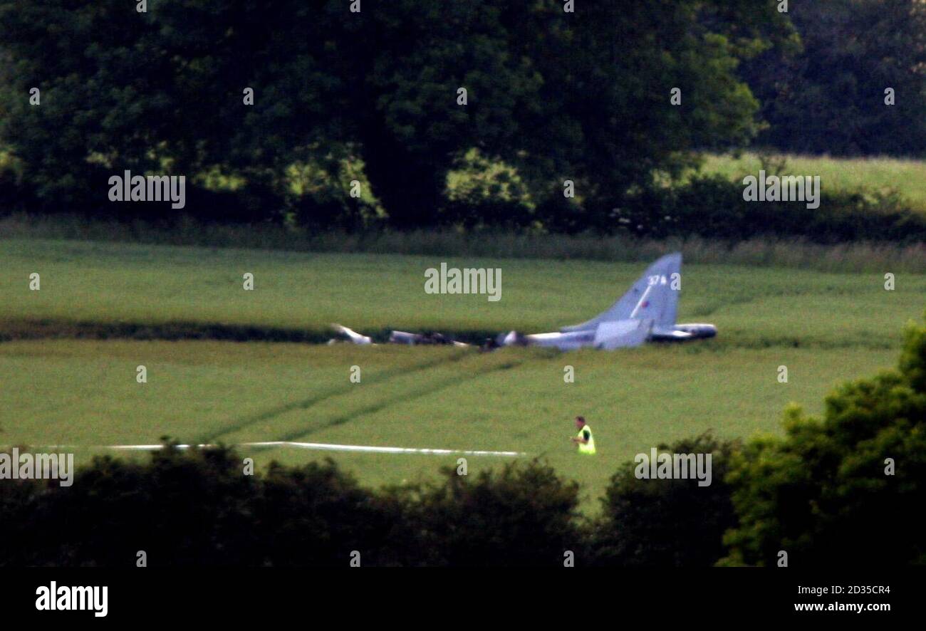 The remains of harrier jet after it crashed in field hi-res stock ...
