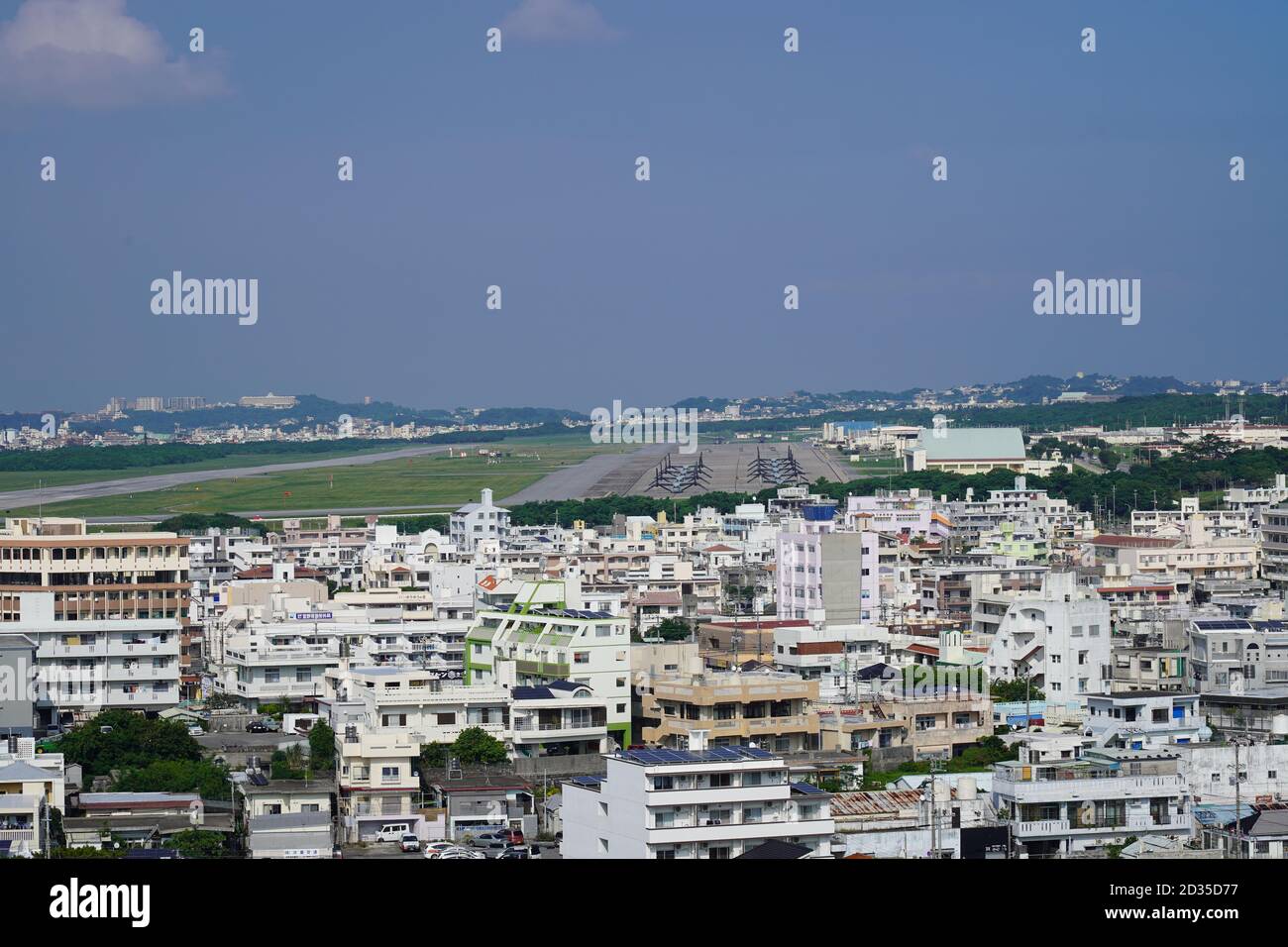 View of the U.S. Marine Corps Air Station Futenma, located in a densely ...