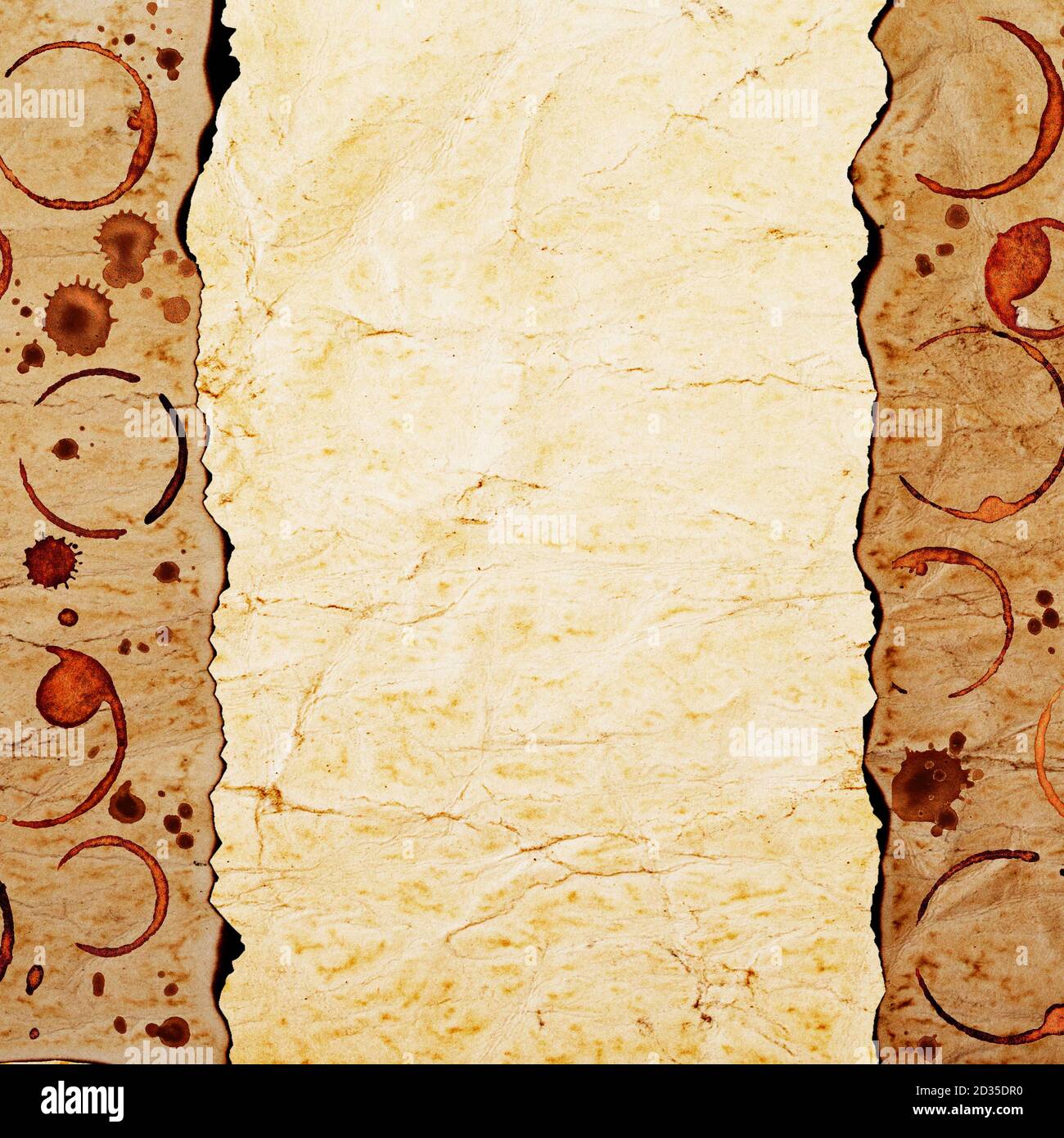 Vintage grunge burnt paper texture with coffee cups traces and coffee ...