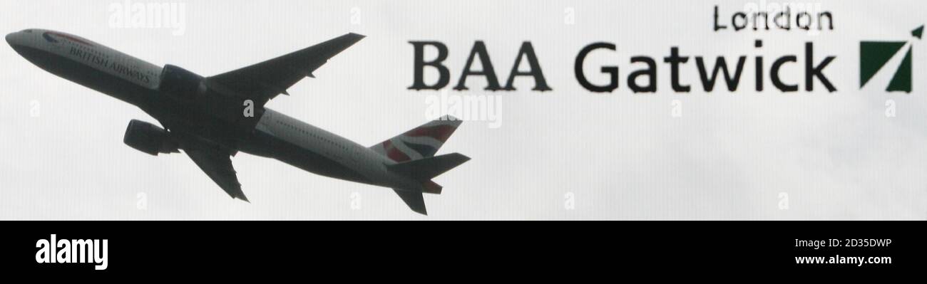 A British Airways plane as seen through a transparent mesh sign at ...