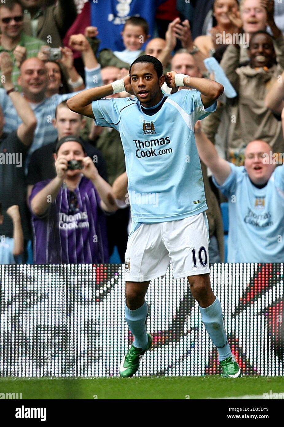 Manchester City's Robinho celebrates scoring his sides third goal of ...