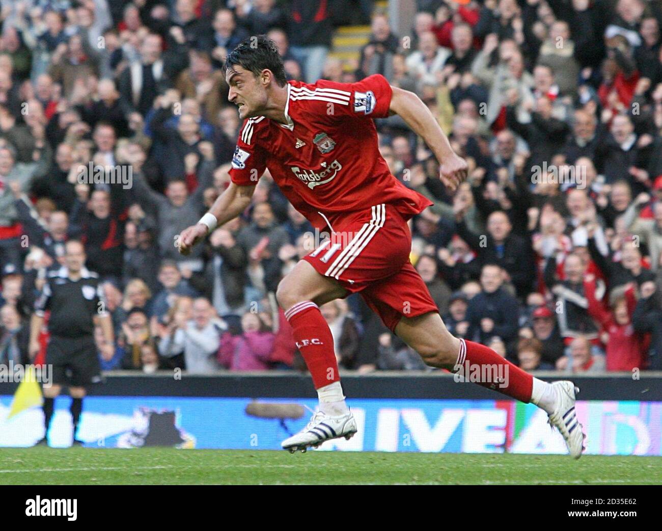 Liverpool's Albert Riera celebrates scoring his sides second goal Stock ...