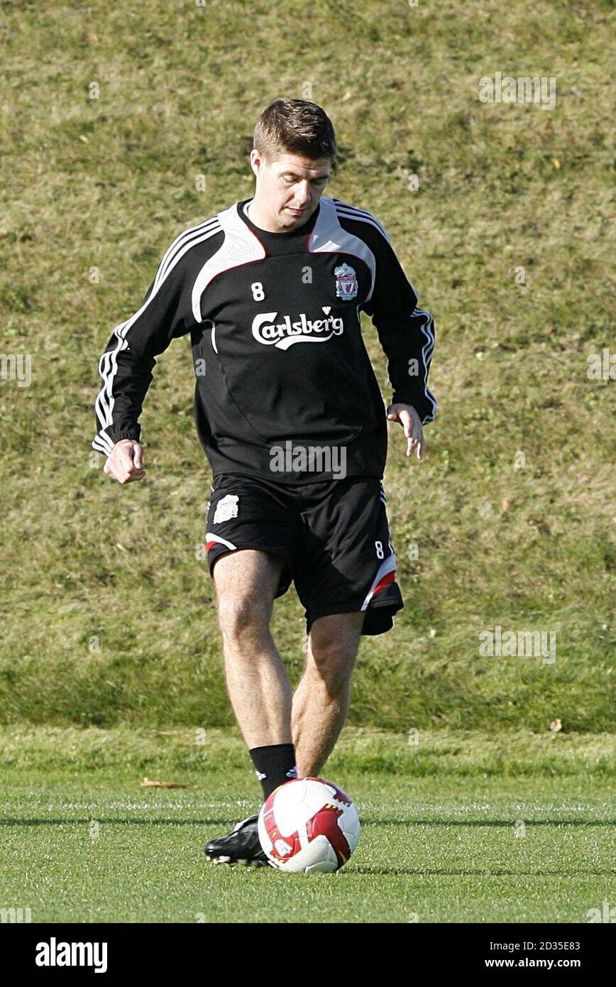 Liverpools steven gerrard in action during training session at melwood ...