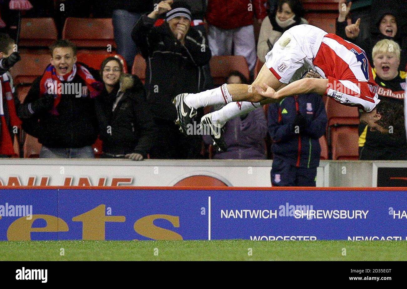 Stoke City's Danny Pugh celebrates scoring during the Carling Cup ...