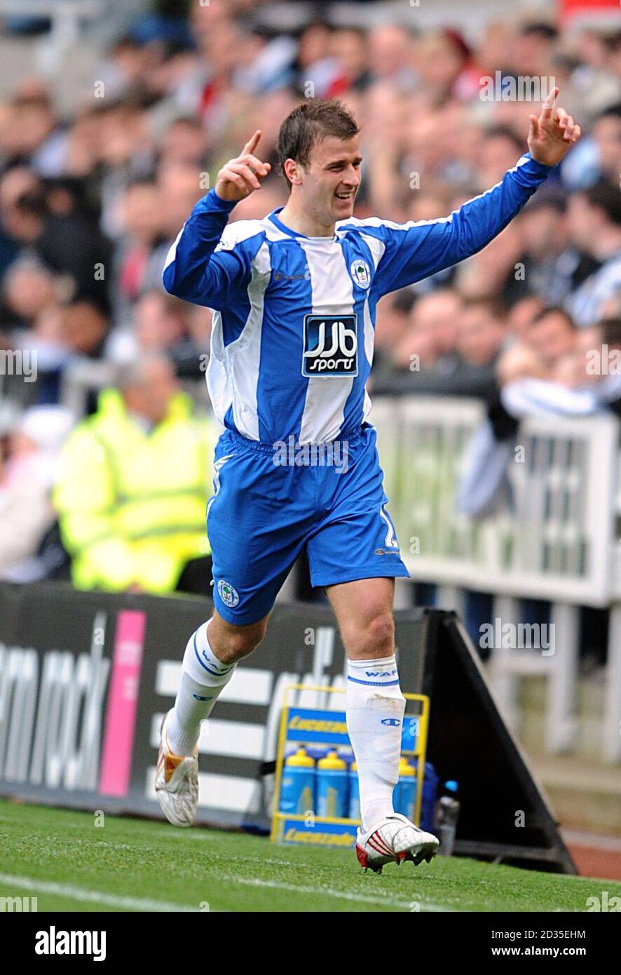 Wigan Athletic's Ryan Taylor celebrates scoring the opening goal Stock ...