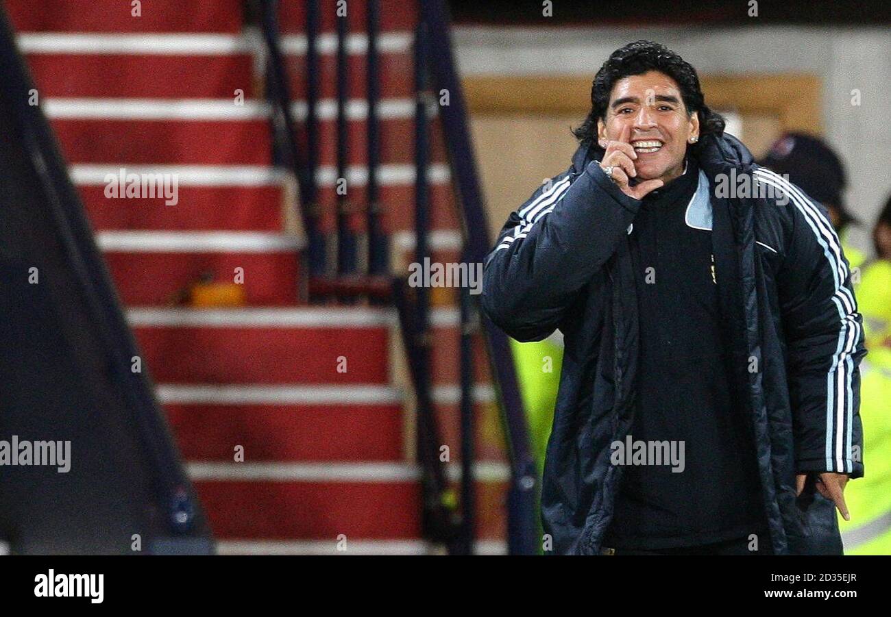 Argentina manager Diego Maradona during the Tennent's International ...