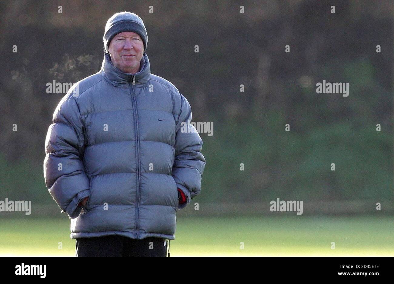 Alex Ferguson during a training session at Carrington, Manchester Stock ...